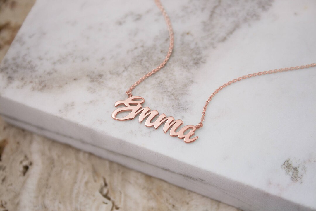 Cursive Script Name Necklace 9K 14K 18K Solid Gold - Etsy