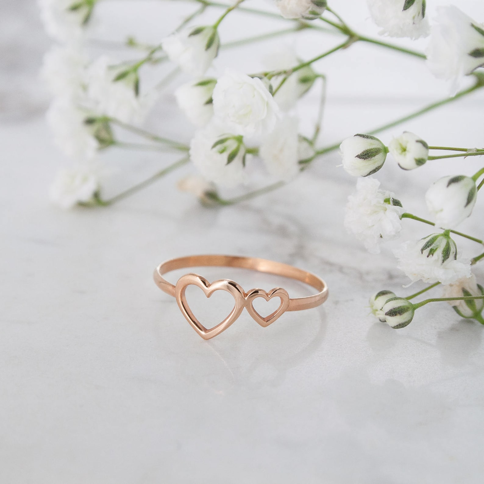 Double Heart Ring 9K 14K 18K Gold Ring Rose Gold Two Hearts - Etsy