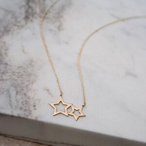 Two Star Necklace, Gold Stars Necklace, Double Dainty Gold Star Charm ...