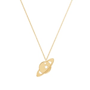 Solid Gold Saturn Pendant, 9K 14K 18K Gold Necklace, Rose Gold, Dainty ...