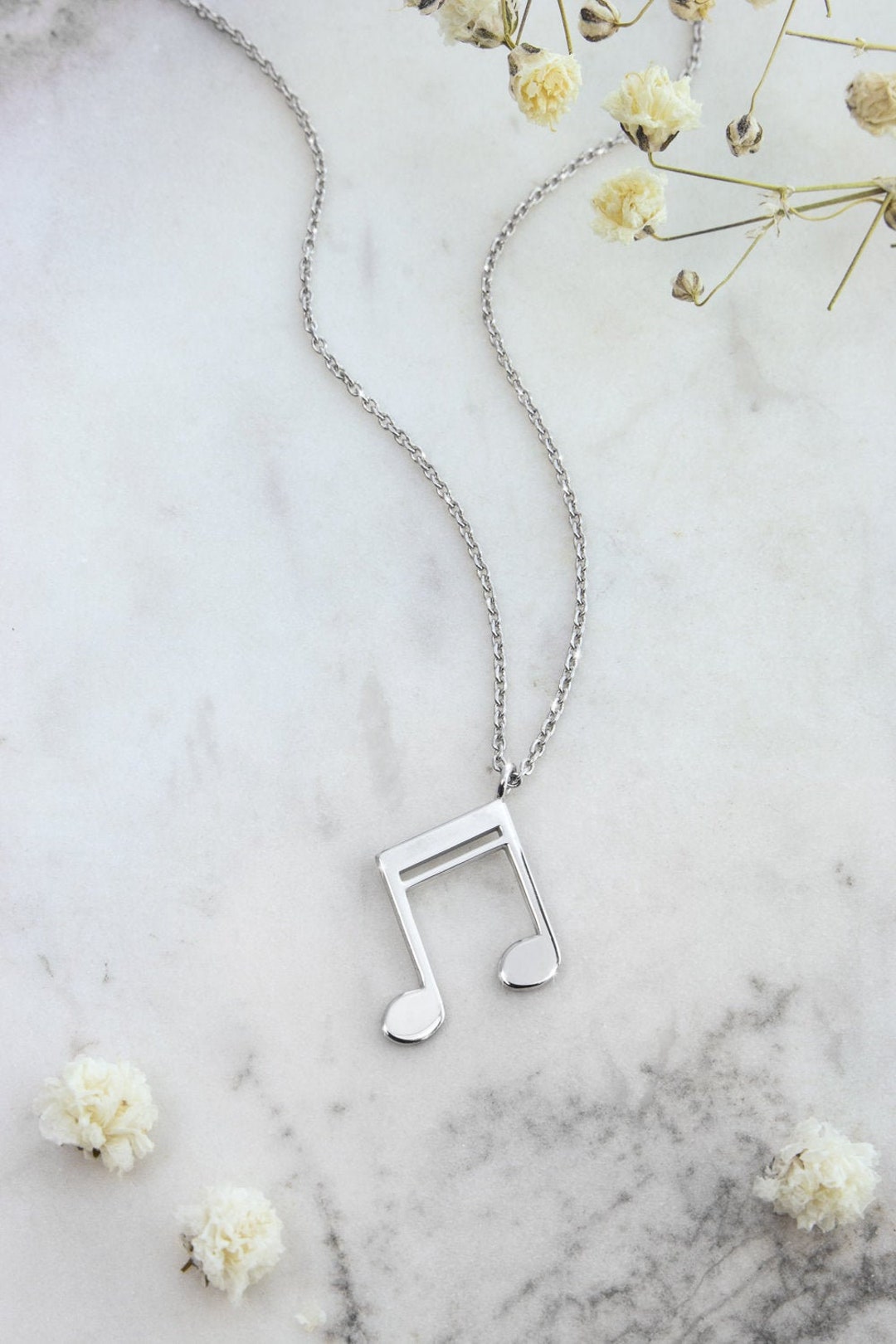 Tiny Gold Musical Pendant, 9K 14K 18K Gold Necklace, White Gold, Dainty ...