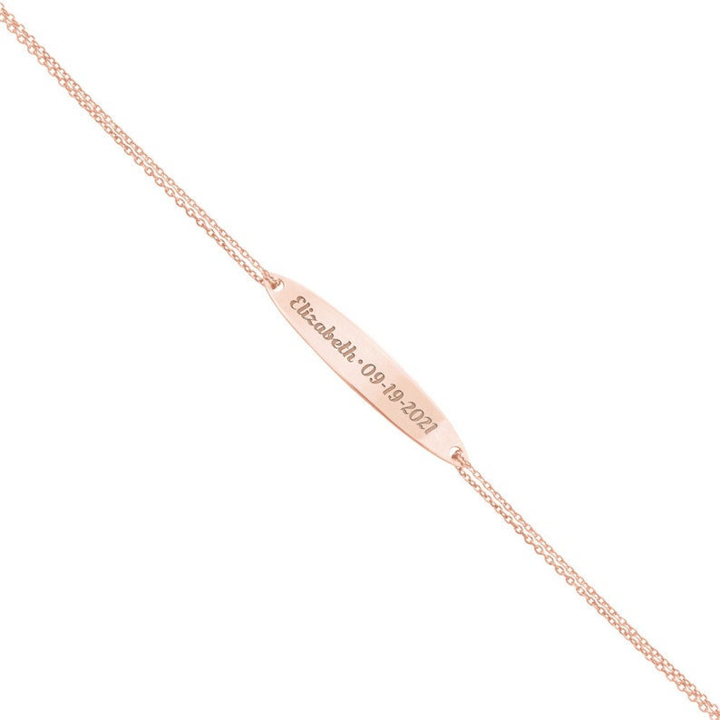Engraved Double-chain Bracelet, Minimal Real Gold Bar, Stackable ...