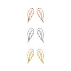Tiny Angel Wings Earrings, 9K 14K 18K Gold Earrings, White Gold, Small ...