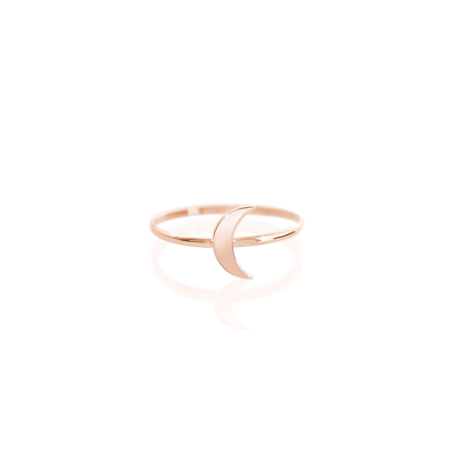 Crescent Moon Ring, Solid Gold Moon Band, 9K 14K 18K Yellow Gold Ring ...