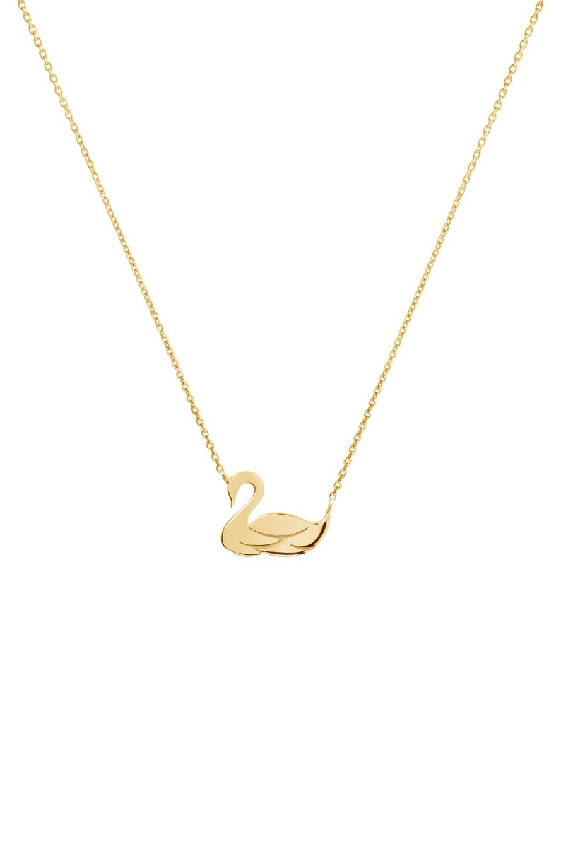 Dainty Swan Necklace Solid Gold Swan Charm 9K 14K 18K Gold - Etsy