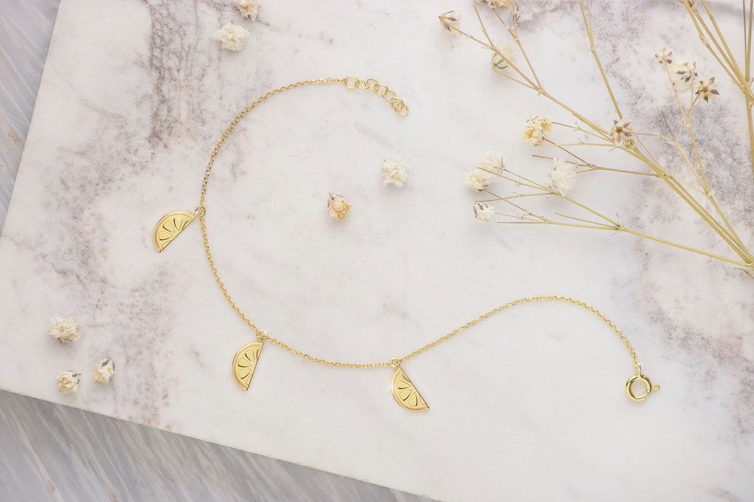 Dangling Lemon Bracelet, 9K 14K 18K Gold Bracelet, Yellow Gold, Multi ...