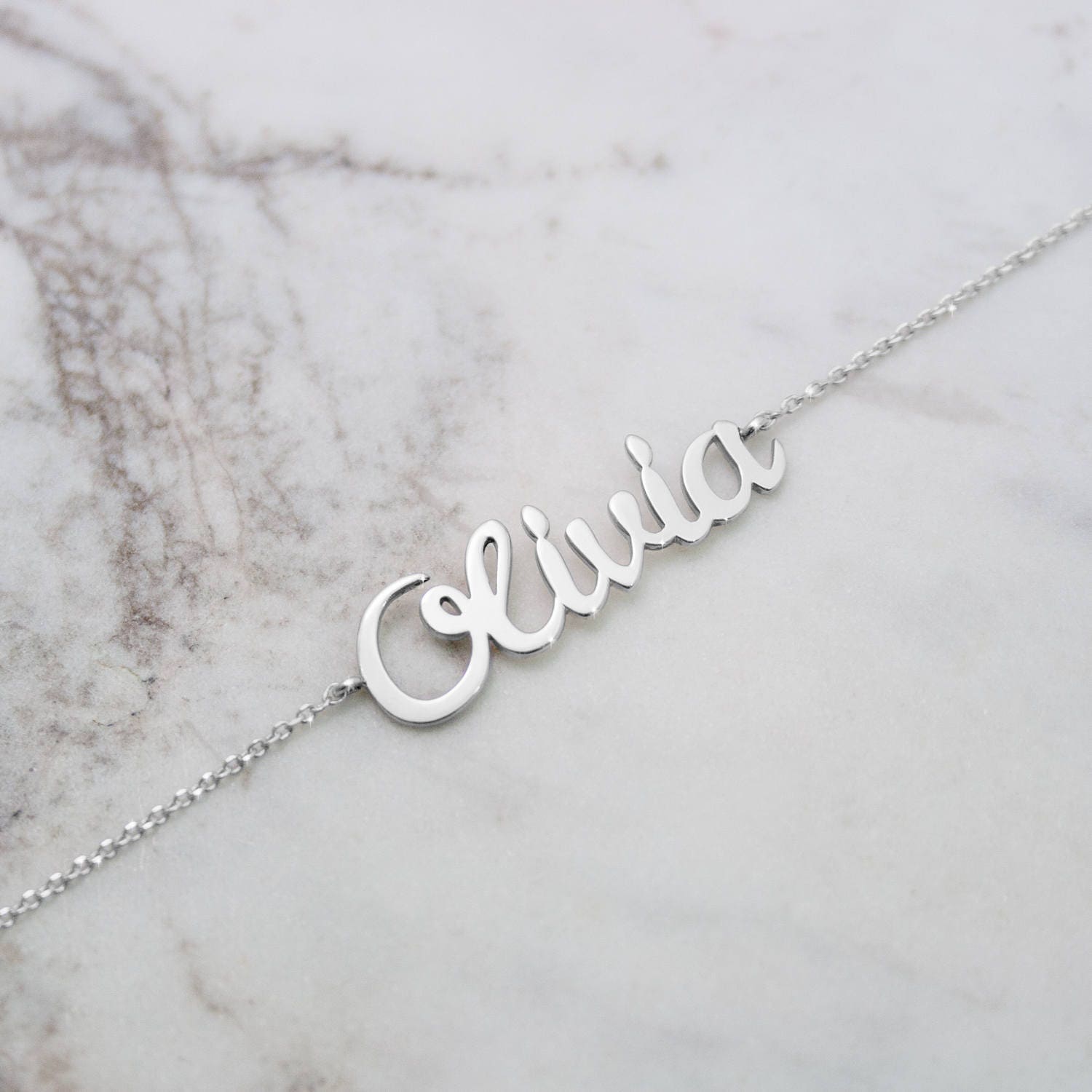 Gold Name Bracelet Cursive Script Name Bracelet 9K 14K 18K | Etsy