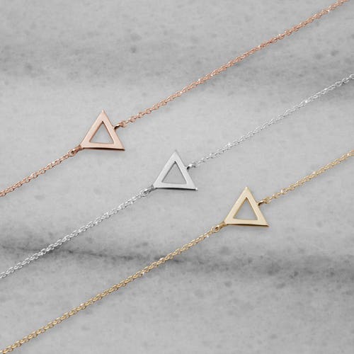 Gold Triangle Frame Charm 9K 14K 18K Gold Bracelet Dainty - Etsy