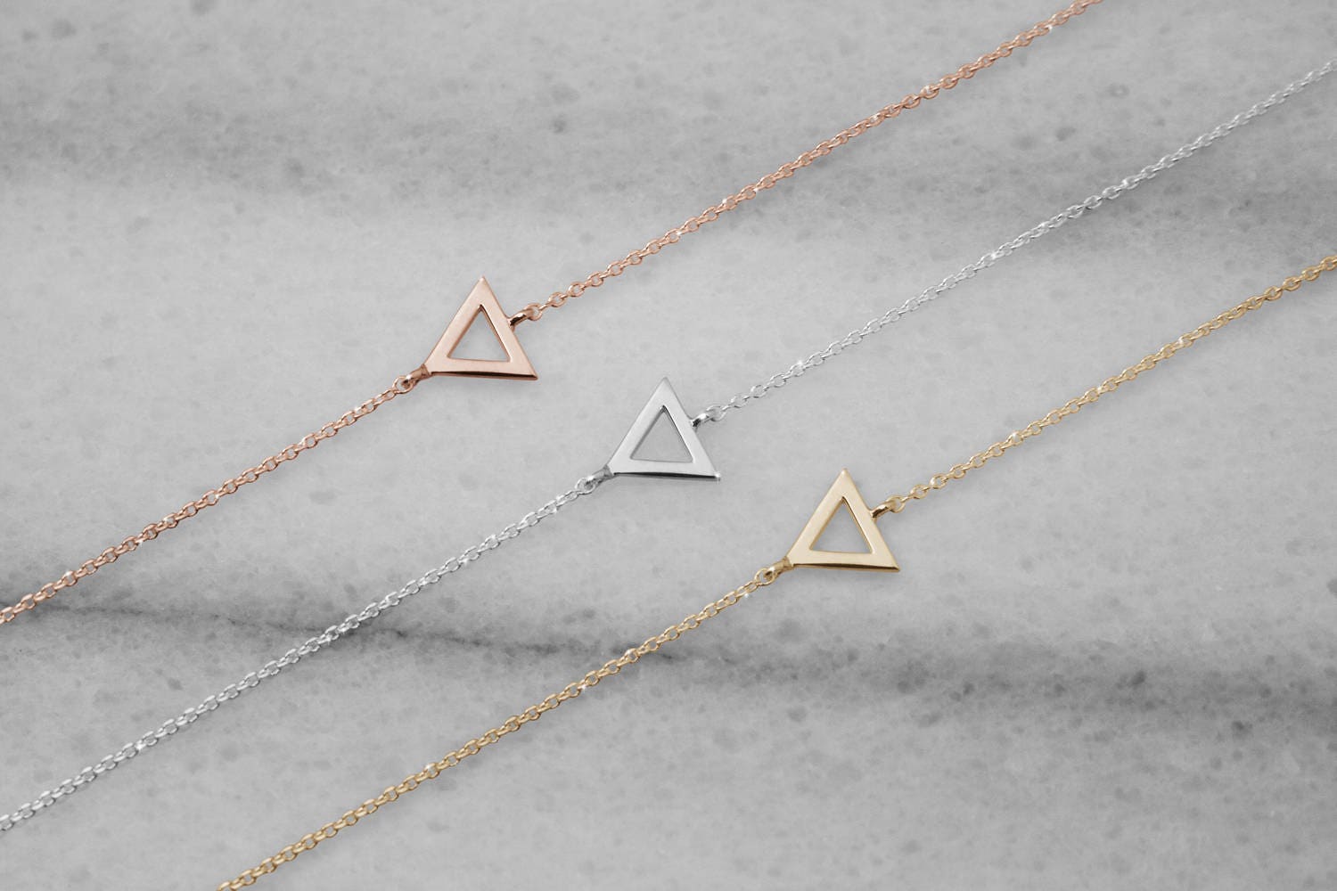 Gold Triangle Frame Charm, 9K 14K 18K Gold Bracelet, Dainty Cable Chain ...