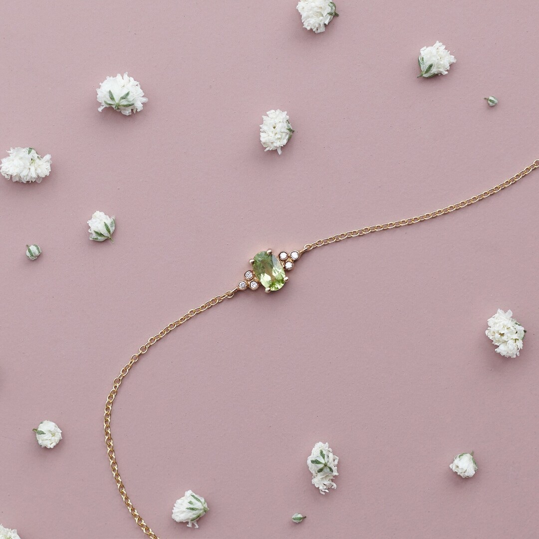 Lime Green Peridot Diamond Bracelet, Natural Gemstone Jewelry, August ...