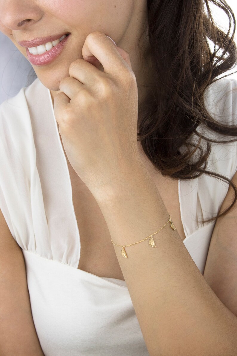 Dangling Lemon Bracelet, 9K 14K 18K Gold Bracelet, Yellow Gold, Multi ...
