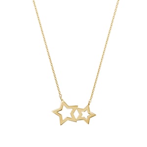 Two Star Necklace, Gold Stars Necklace, Double Dainty Gold Star Charm ...