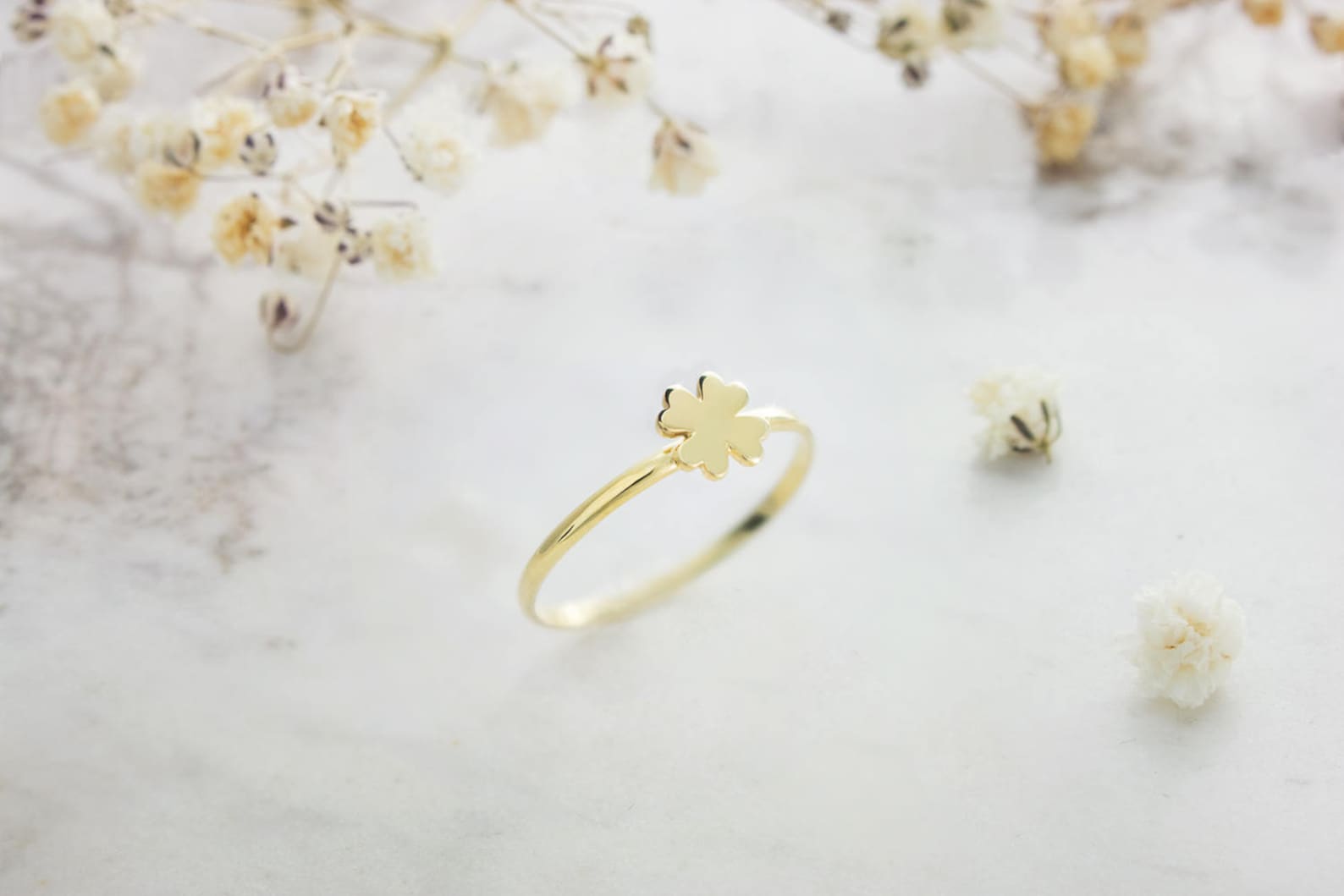 Tiny Clover Ring, Good Luck Ring, Four-leaf Clover, 9K 14K 18K Solid ...