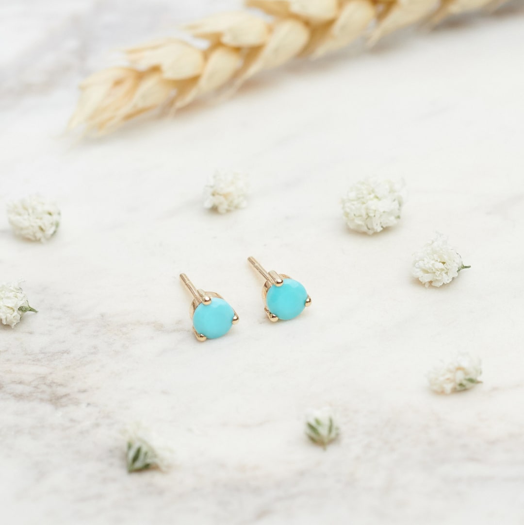 Small Turquoise Studs, 9K 14K 18K Gold Earrings, December Birthstone ...