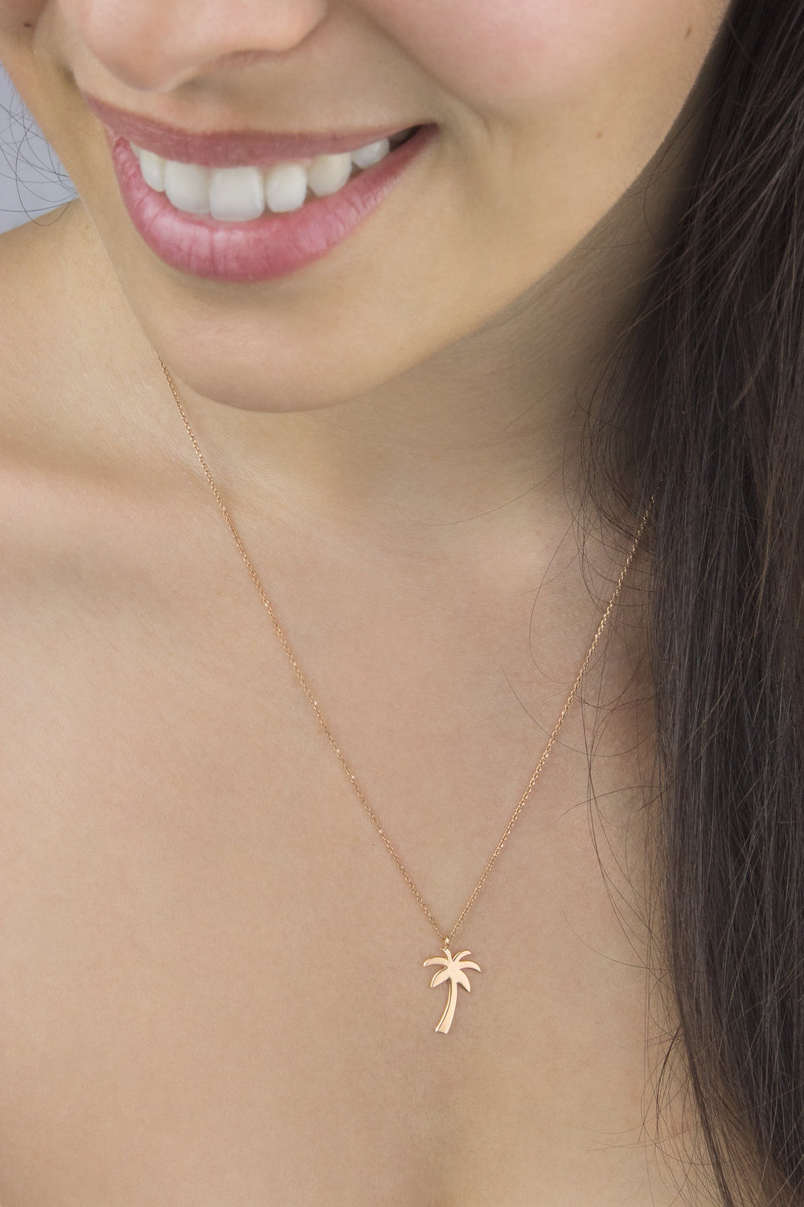 Gold Palm Tree Charm Necklace 9K 14K 18K Gold Necklace Rose - Etsy