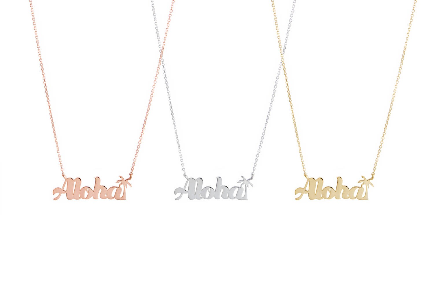 Aloha Charm Necklace Gold Palm Tree Necklace Inspirational | Etsy