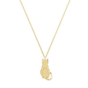Gold Cat Necklace, Engraved Cat Charm, 9K 14K 18K Gold Necklace, Yellow ...