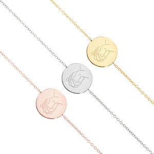 Hand Gesture Charm Bracelet, 9K 14K 18K Solid Gold, Adjustable Thin ...