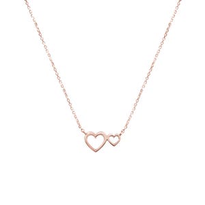 Double Heart Necklace, Romantic Pendant, 9K 14K 18K Rose Gold Necklace ...