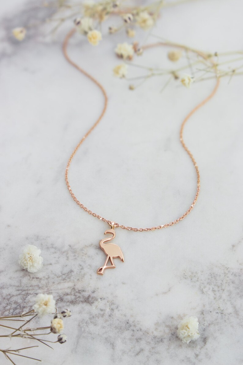 Tiny Flamingo Anklet, 9K 14K 18K Rose Gold Anklet, Solid Gold Flamingo ...