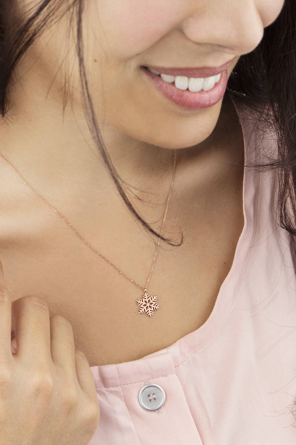 Gold Snowflake Pendant 9K 14K 18K Gold Necklace Rose Gold | Etsy