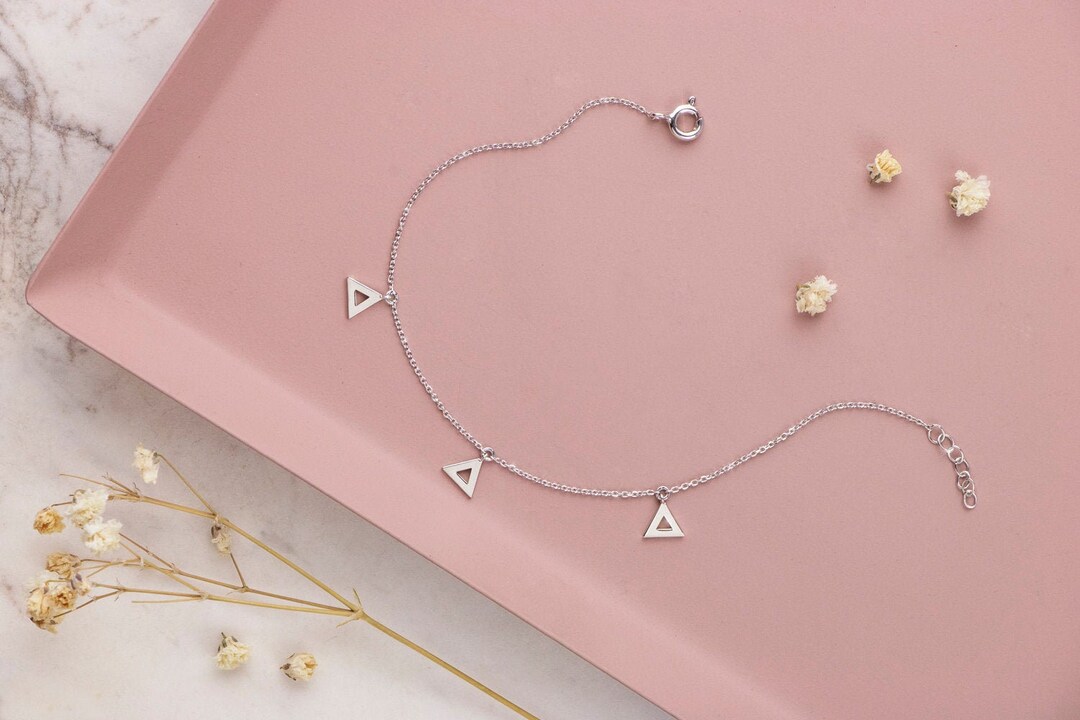 Tiny Triangles Bracelet, 9K 14K 18K Gold Bracelet, White Gold, Multi ...