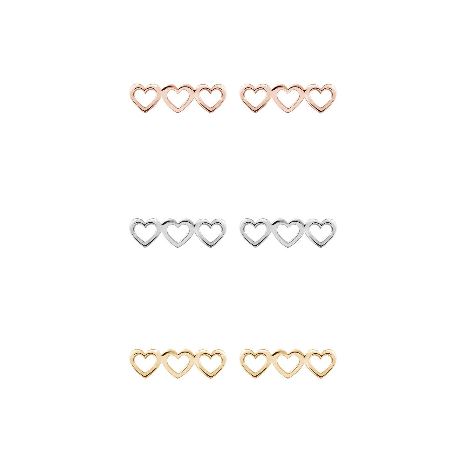 Triple Heart Earrings 9K 14K 18K Gold Earrings Rose Gold | Etsy