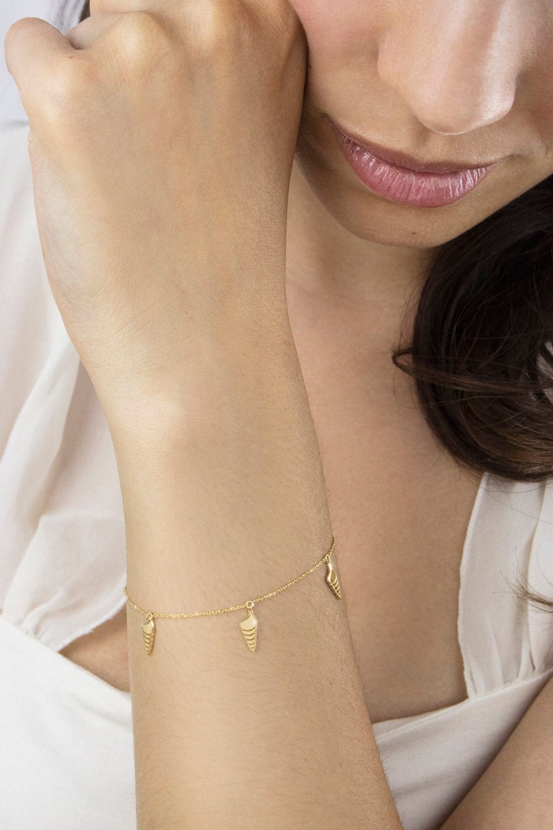 Multiple Seashell Bracelet, 9K 14K 18K Gold Bracelet, Yellow Gold ...