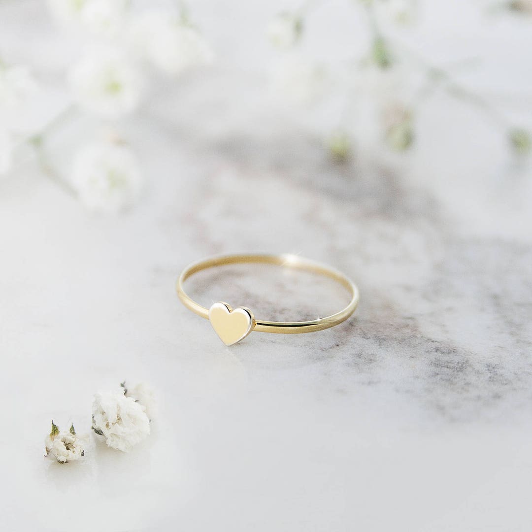 Tiny Solid Gold Heart Ring, Love Ring, 9K 14K 18K Gold Ring, Yellow ...