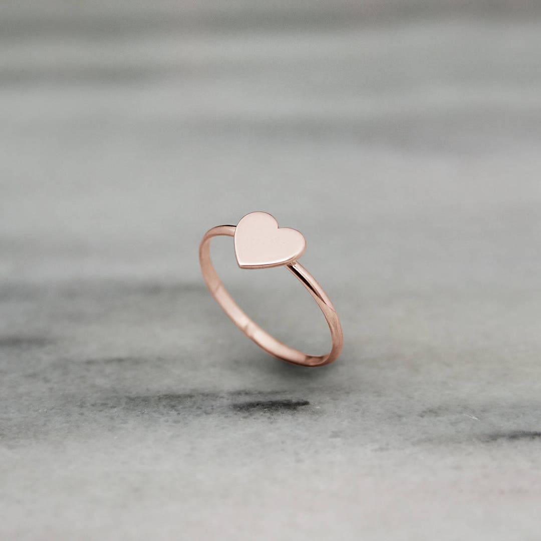 Small Heart Ring, Romantic Heart Band, 9K 14K 18K Gold, Rose Gold, Love ...