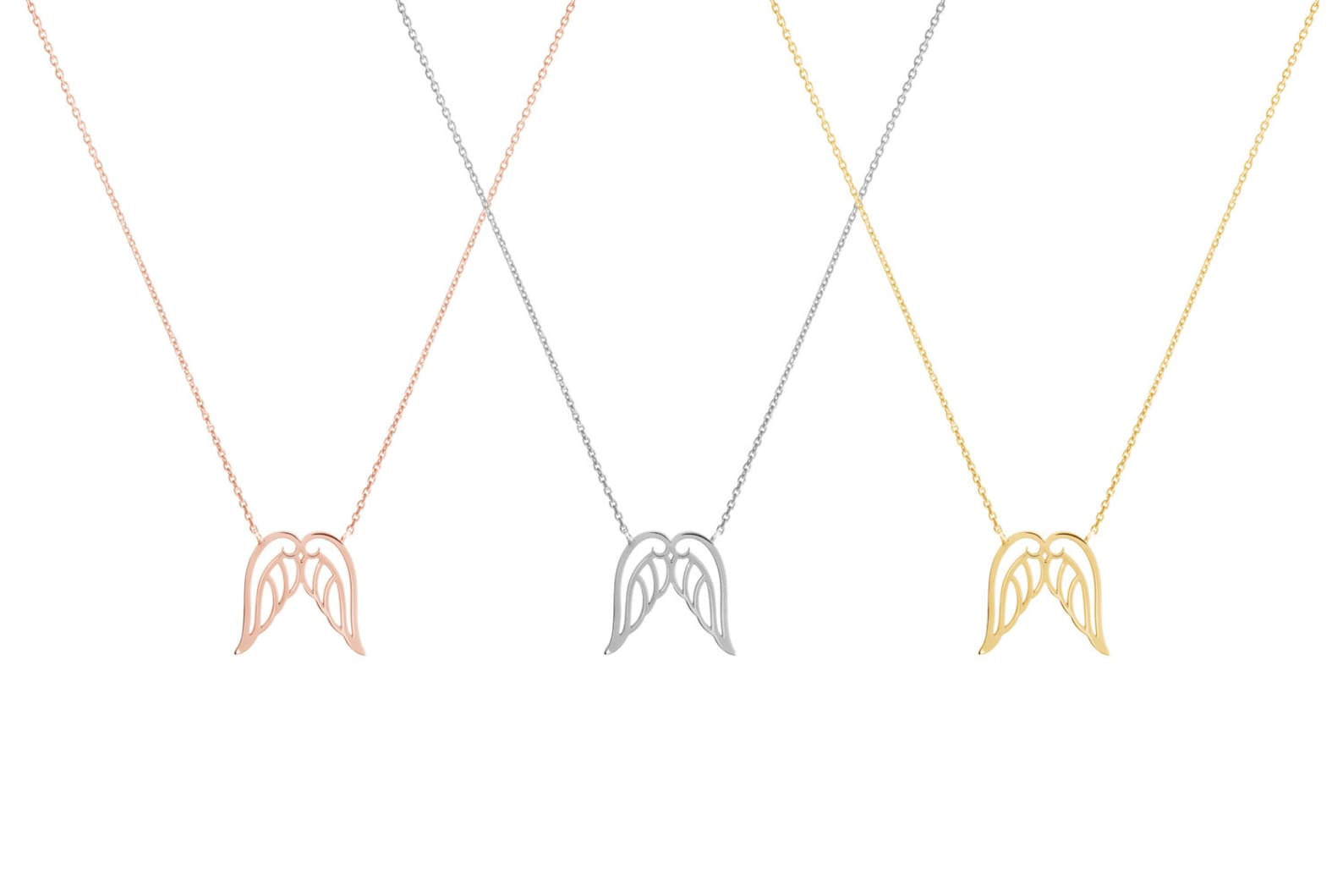 Gold Angel Wings Charm Necklace, 9K 14K 18K Gold Necklace, Yellow Gold ...