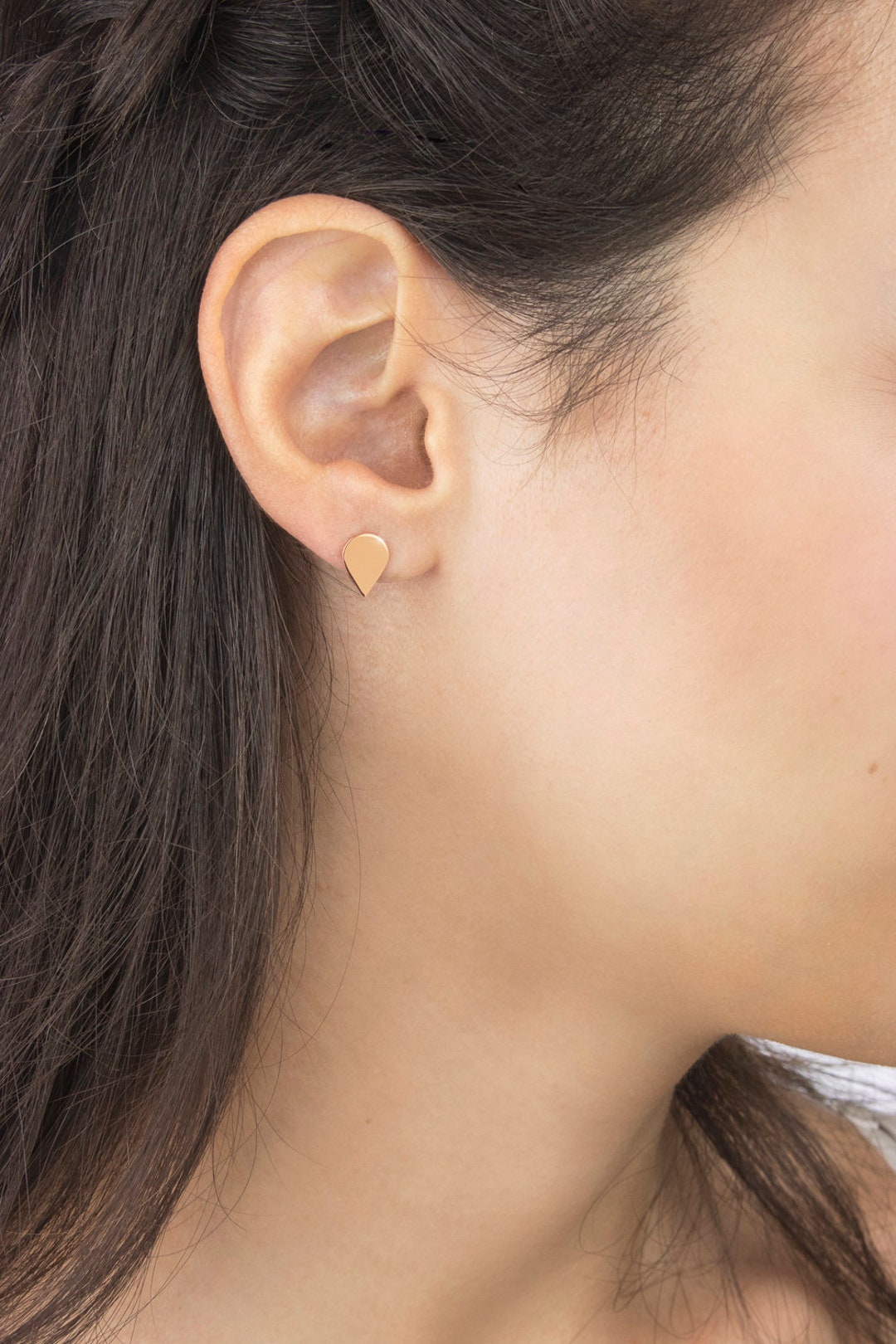 Tiny Drop Stud Earrings, Upside Down Drops, 9K 14K 18K Solid Gold ...