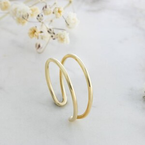 Double Gold Band Ring, Solid Gold Midi Ring, 9K 14K 18K Gold Ring ...