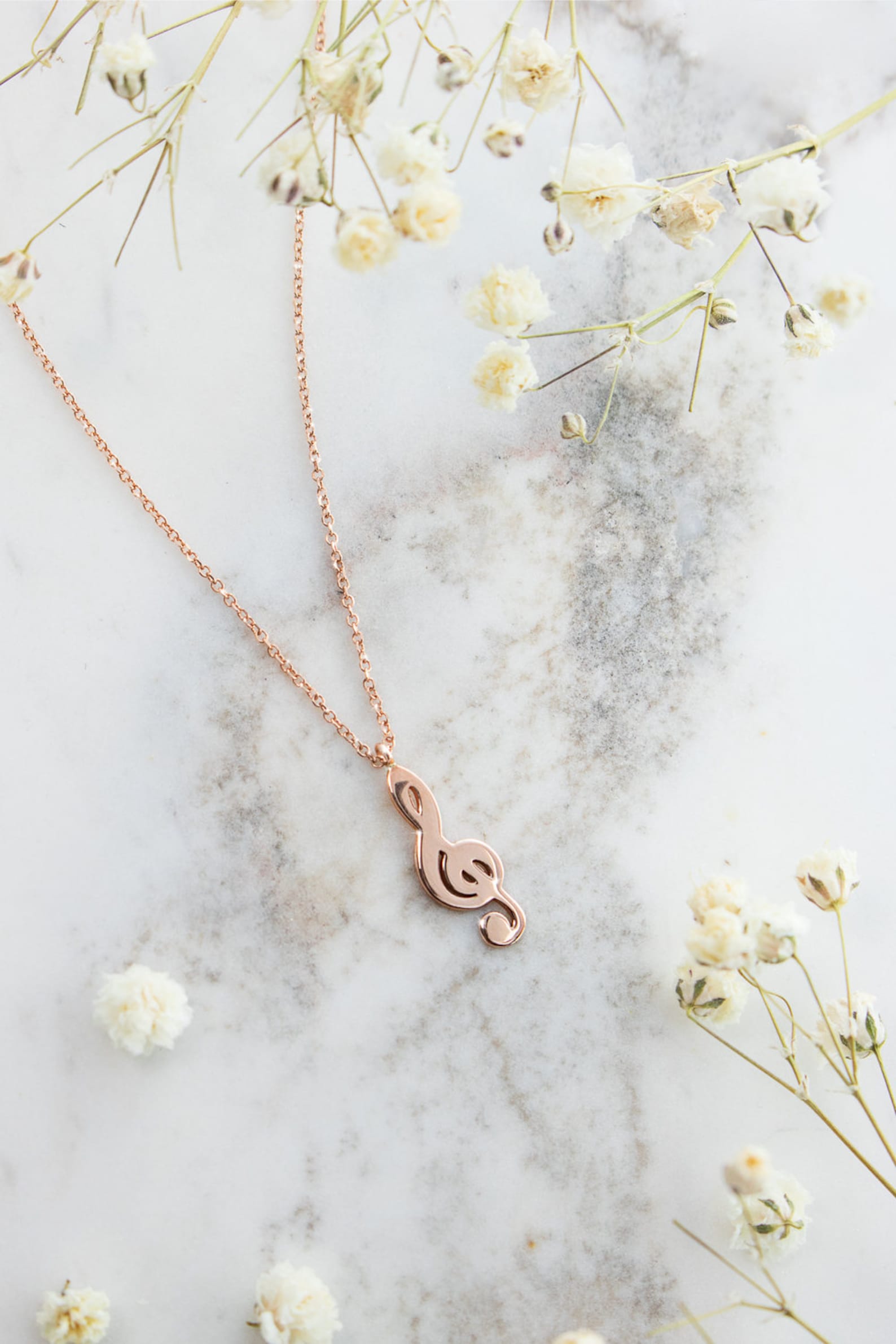 Gold Treble Clef Necklace, Music Note Necklace, Treble Clef Pendant, 9K ...