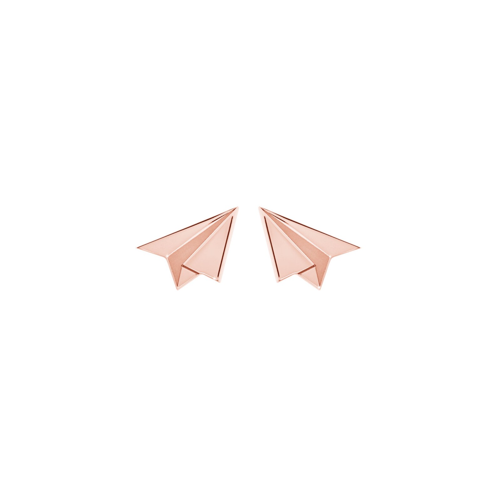 Flat Paper Plane Gold Studs, 2D Optical Illusion Earrings, 9K 14K 18K ...
