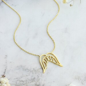 Gold Angel Wings Charm Necklace, 9K 14K 18K Gold Necklace, Yellow Gold ...