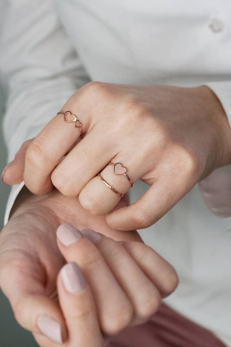 Small Heart Ring Romantic Heart Band 9K 14K 18K Gold Rose - Etsy