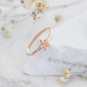 Tiny Flower Ring, 9K 14K 18K Rose Gold Ring, Dainty Floral Band, Solid ...