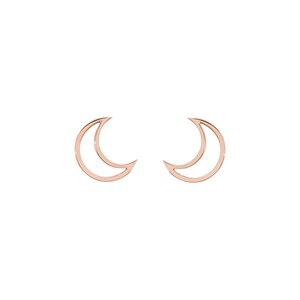 Tiny Crescent Moon Frame, Gold Half-moon Studs, 9K 14K 18K Gold Earrings, White Gold, Small ...