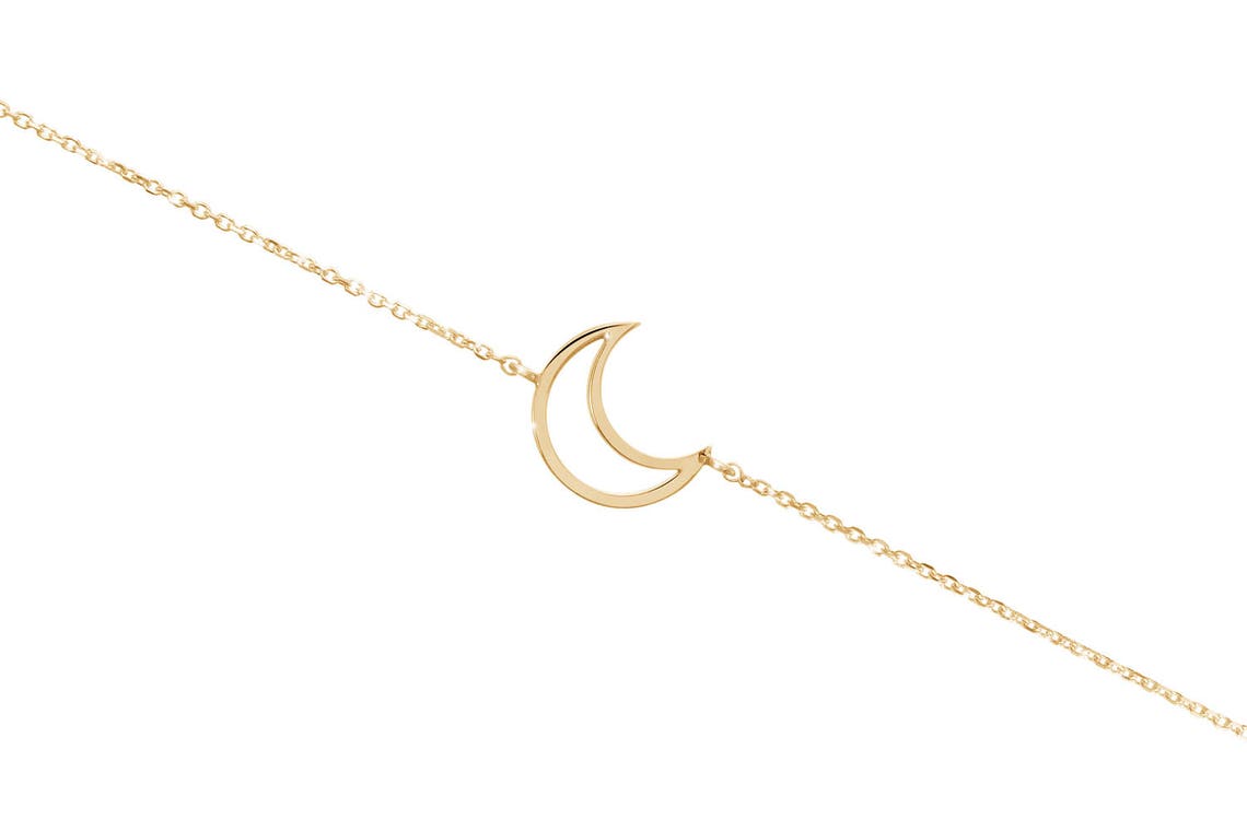 Small Half Moon Charm 9K 14K 18K Yellow Gold Bracelet | Etsy