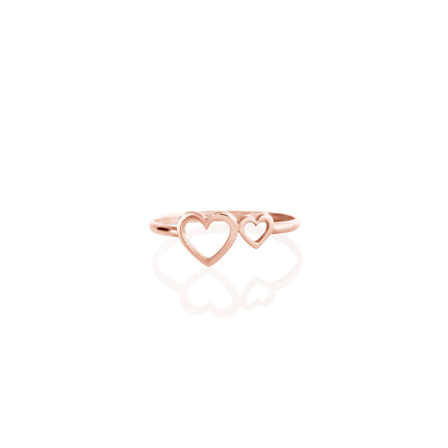 Double Heart Ring, 9K 14K 18K Gold Ring, Rose Gold, Two Hearts Frame ...