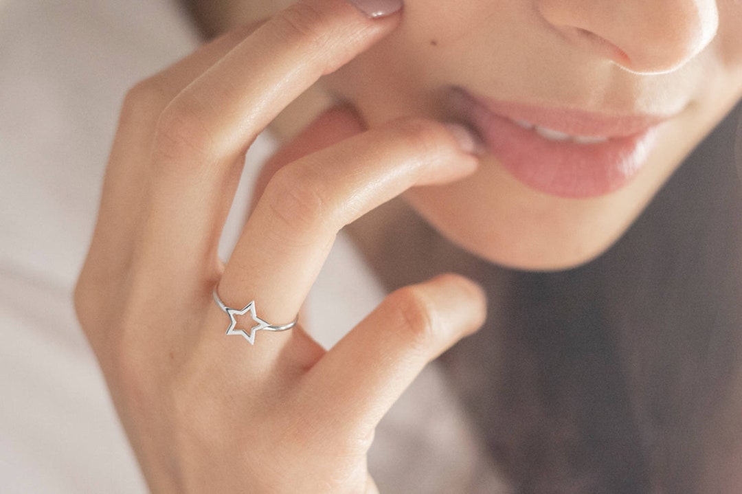 Dainty Gold Star Ring, 9K 14K 18K Gold Ring, White Gold, Solid Gold ...