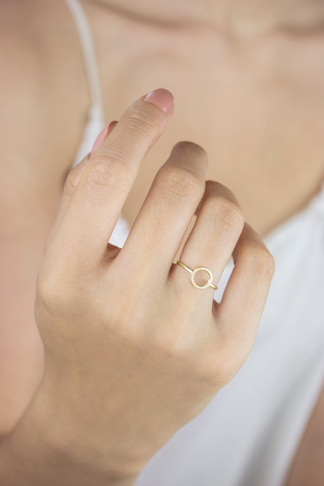 Gold Circle Ring, Small Geometric Band, 9K 14K 18K Gold Ring, Yellow ...