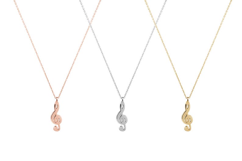 Gold Treble Clef Necklace, Music Note Necklace, Treble Clef Pendant, 9K ...