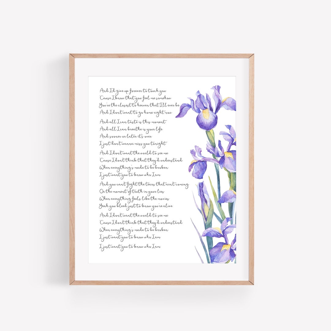 Iris Wedding Song Vows Calligraphy Handmade Cotton Paper Print 1st Year ...