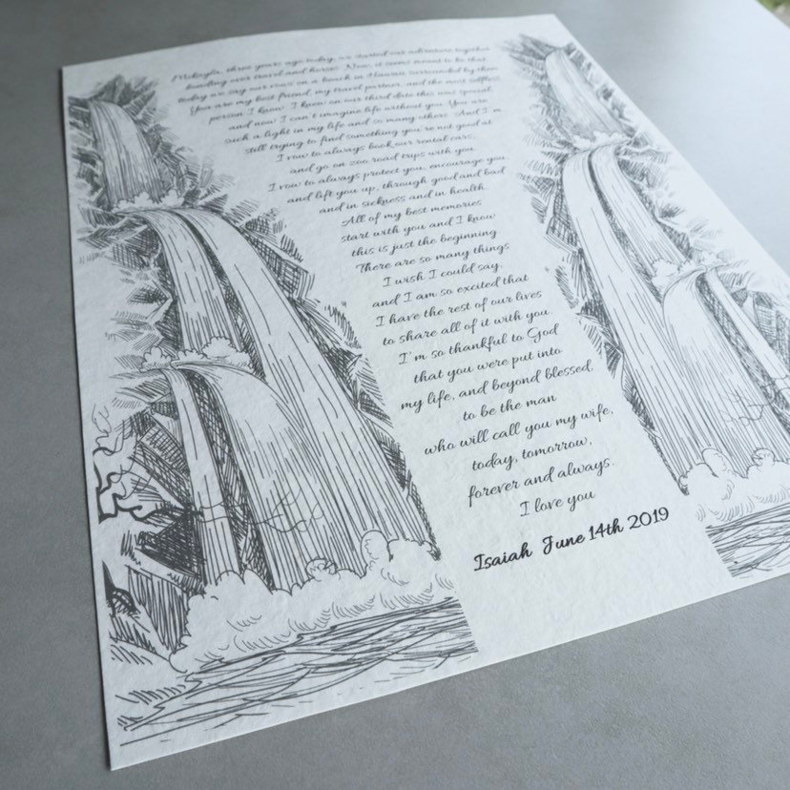 Waterfall Wedding Song Vows Calligraphy Handmade Cotton Paper - Etsy