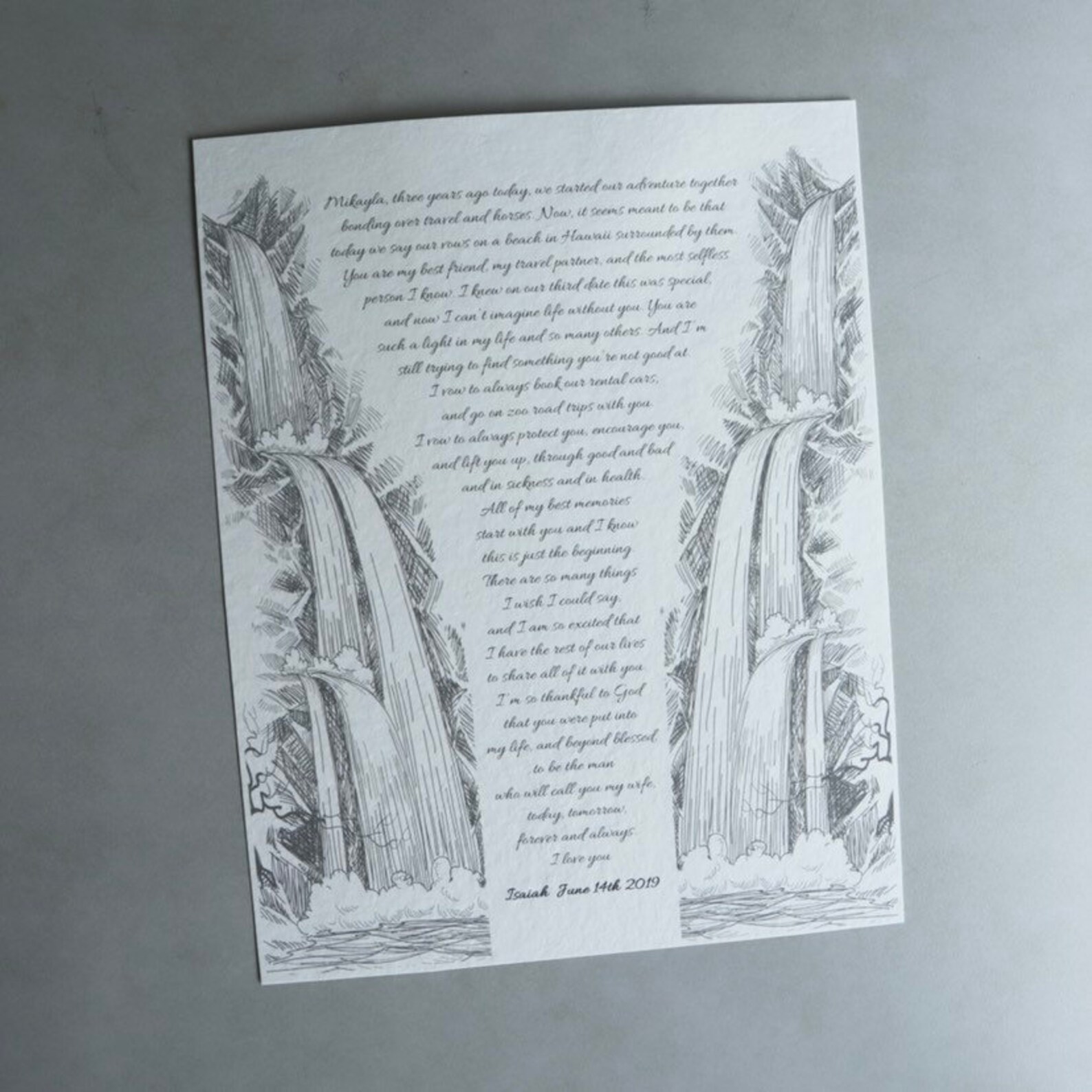 Waterfall Wedding Song Vows Calligraphy Handmade Cotton Paper - Etsy