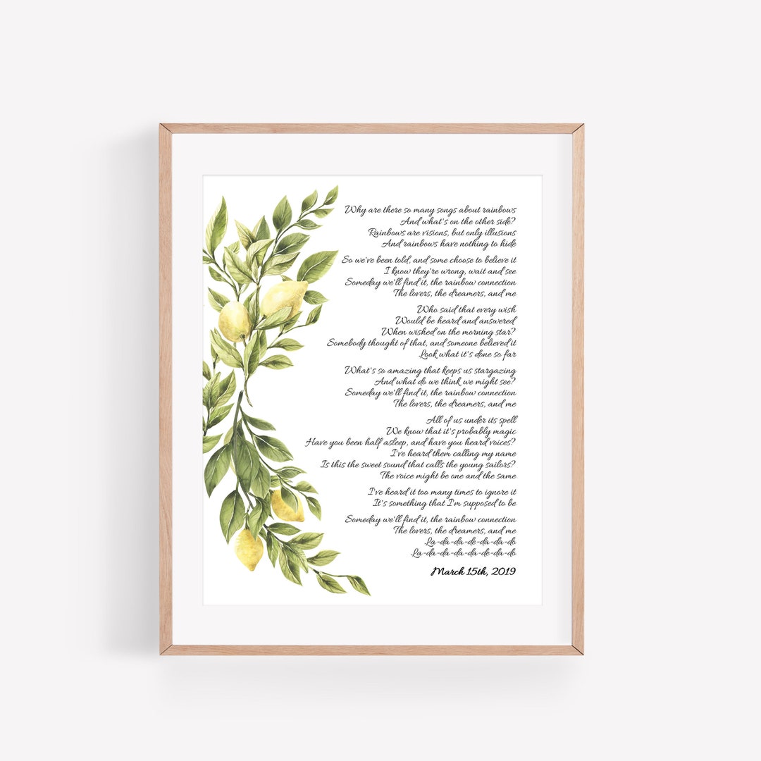 Lemon Tree Wedding Song Vows Calligraphy Handmade Cotton Paper Print ...