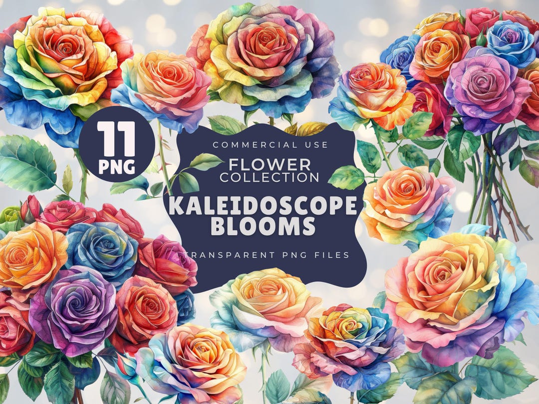 Rainbow Roses Clipart Pack | 11 Pngs | 300dpi | Commercial Use ...