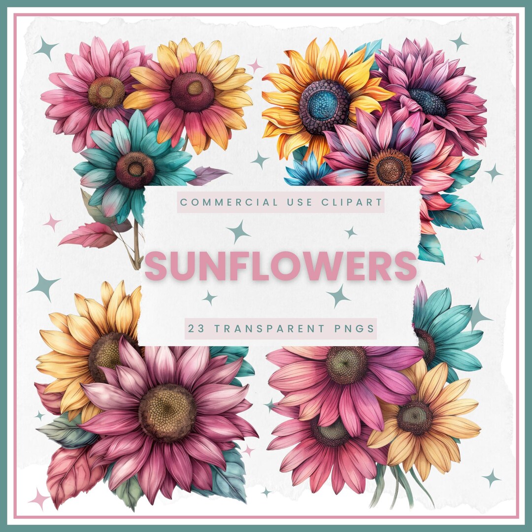 Colourful Sunflowers Clipart Pack 23 Pngs 300dpi Commercial Use ...